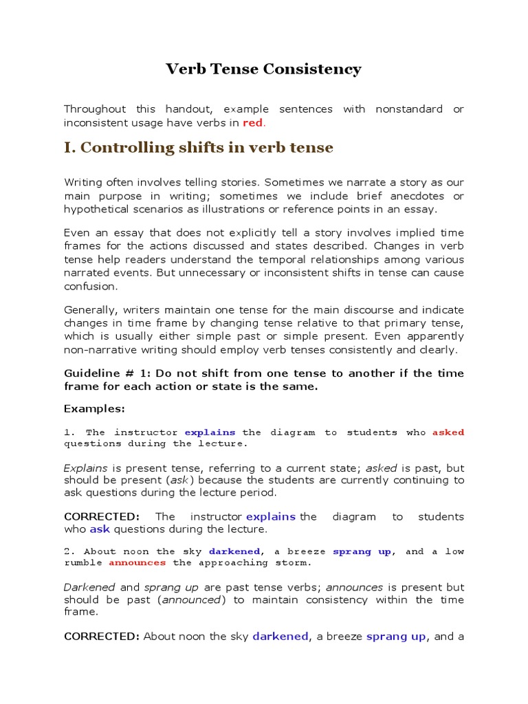 Verb Tense Consistency | PDF | Grammatical Tense | Linguistic Typology