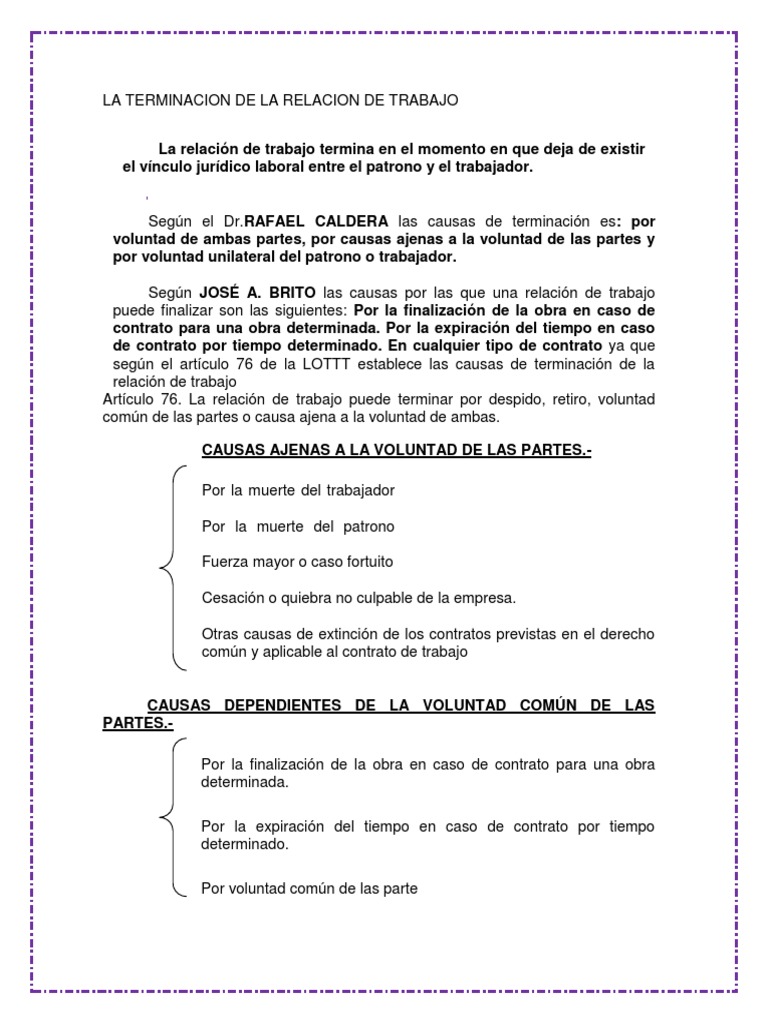 Terminacion de La Relacion de Trabajo | PDF | Estatuto de limitaciones ...