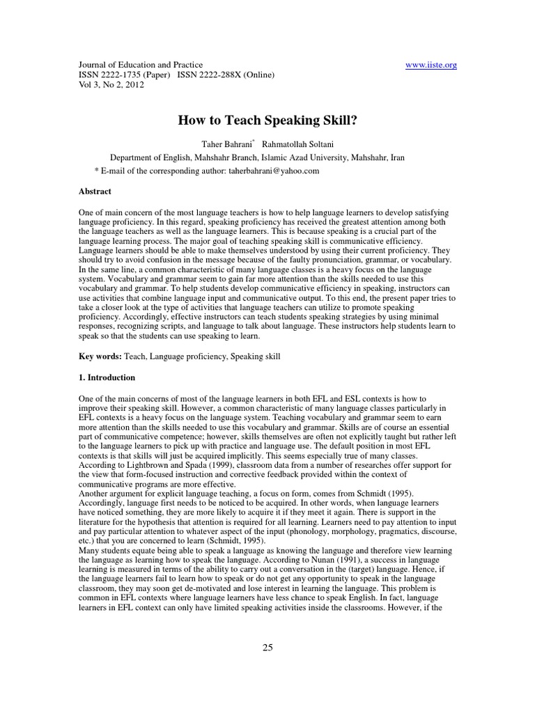 11 how To Teach Speaking Skill PDF PDF Academic Journal English
