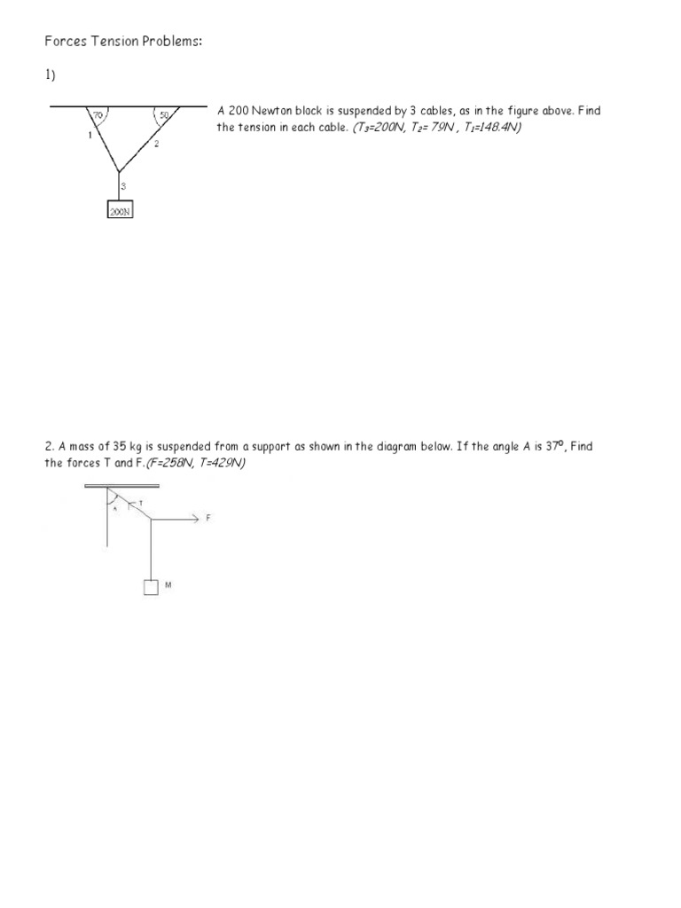 Tension Force Problems & Solutions | PDF | Science & Mathematics | History