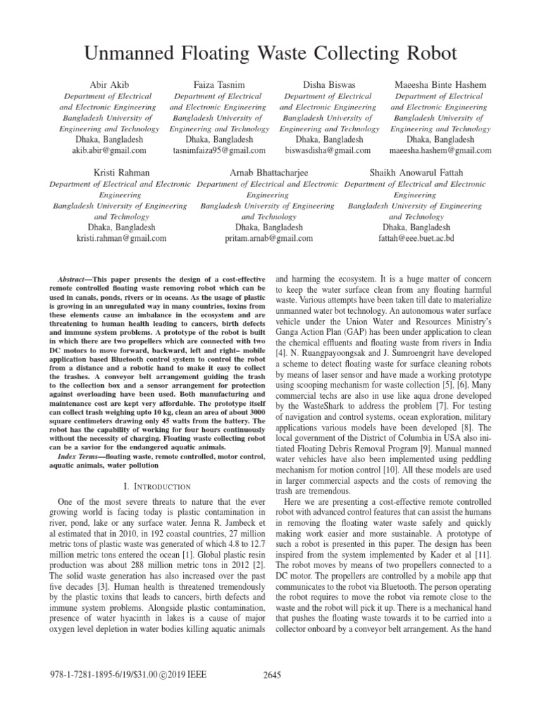 Unmanned Floating Waste Collecting Robot.. | PDF | Municipal Solid ...