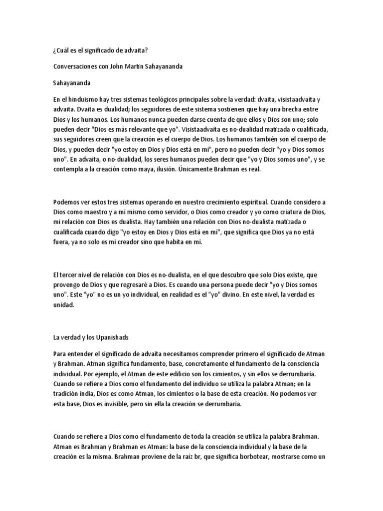 Significado de Advaita y su Realidad | PDF | Mantman (hinduismo) | Dios