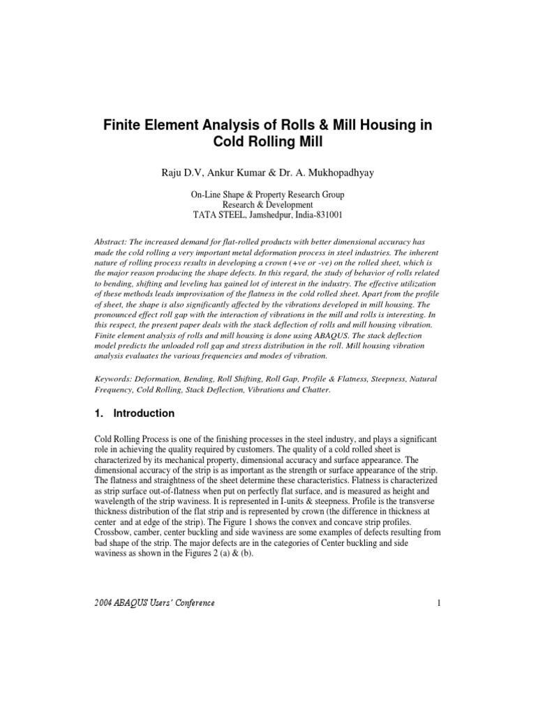 AUC - 2004 - Finite Element Analysis of Rolls & Mill Housing in Cold Rolling Mill | PDF ...