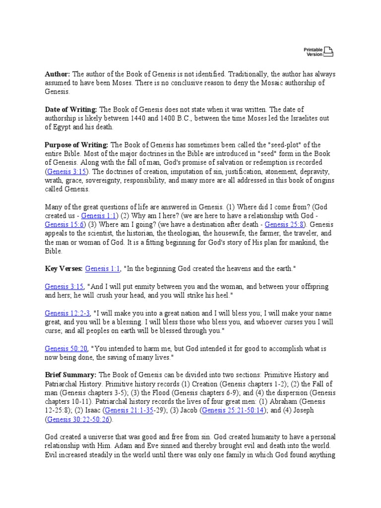 Author - Summary On The Book of Genesis | PDF | Book Of Genesis | Abraham