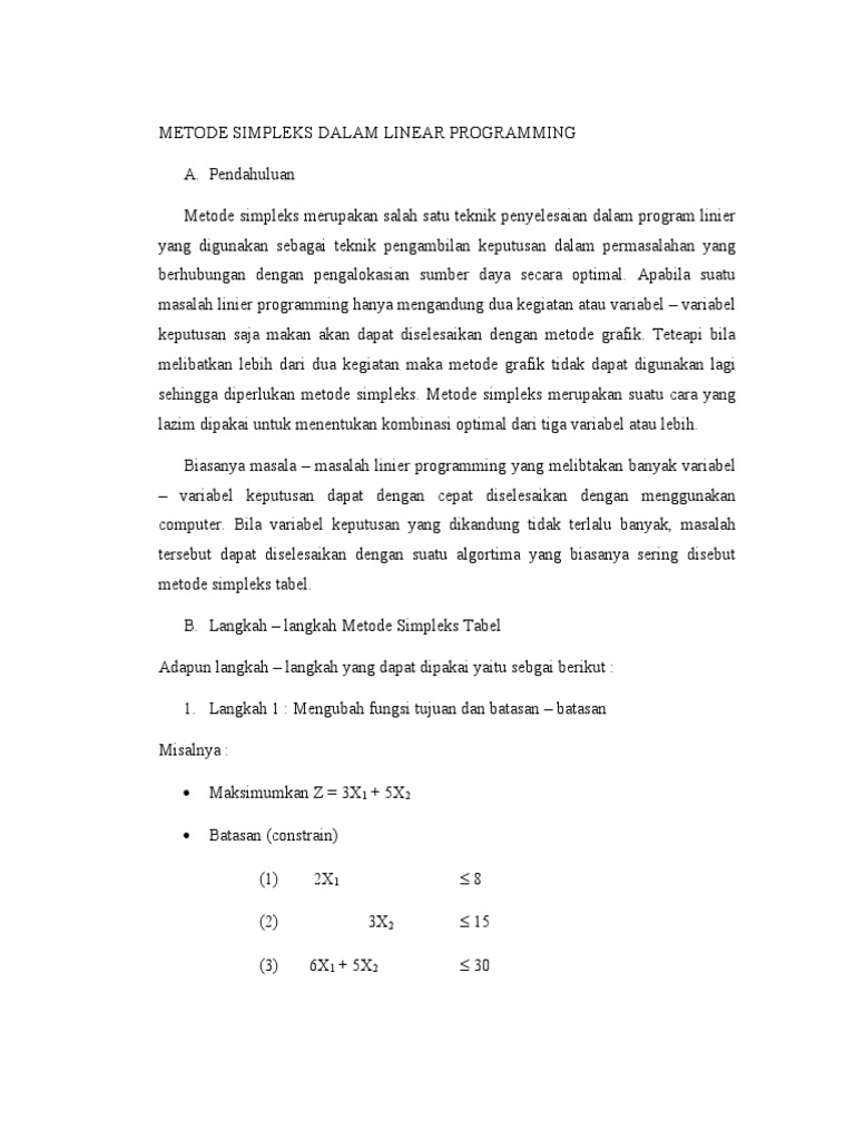 Metode Simpleks dalam Pemrograman Linier | PDF