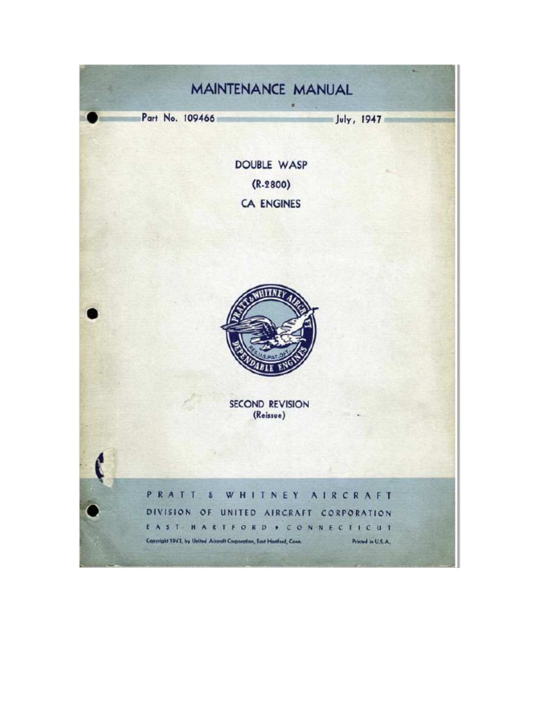 Pratt Whitney Maintenance Manual - Double Wasp R-2800 CA Engines | PDF