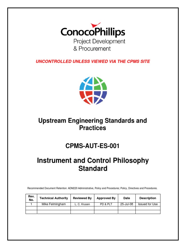 CPMS-AUT-ES-001 - Instrument and Control Philosophy Standard | PDF ...