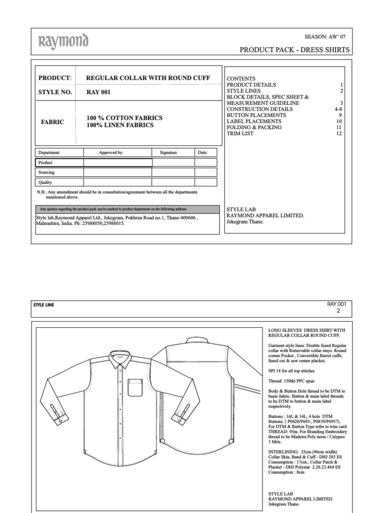SHIRT Tech Pack PDF | PDF | Seam (Sewing) | Shirt