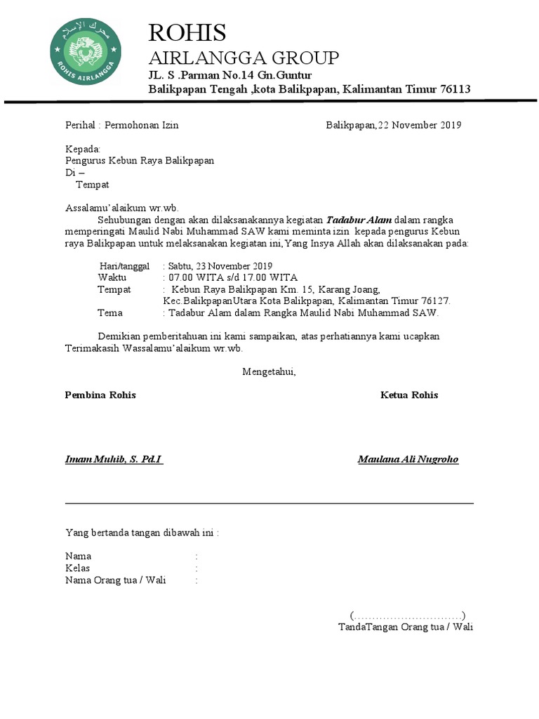 Surat Izin Rohis | PDF
