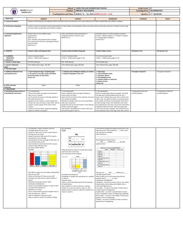 Grade 2 DLL MATH 2 Q4 Week 9 | PDF | Differentiated Instruction | Curriculum