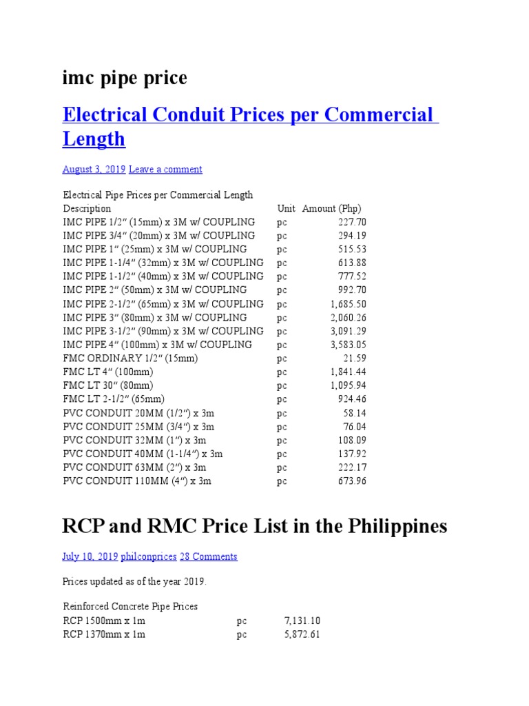 Imc Pipe Price | PDF | Building Engineering | Building Materials