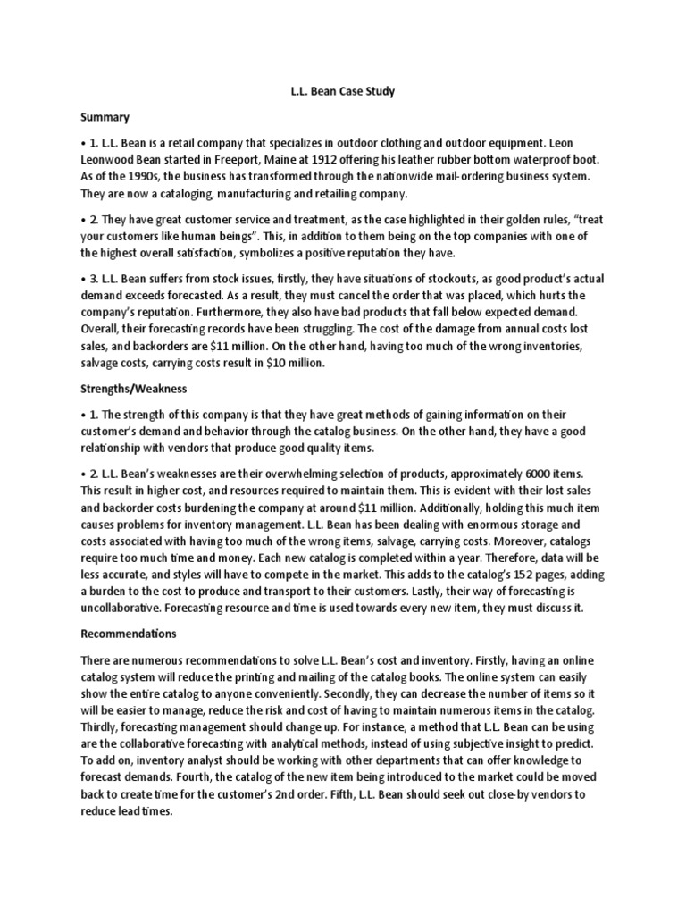 LL Bean Case Study Supply Chain Management | Download Free PDF | Supply ...