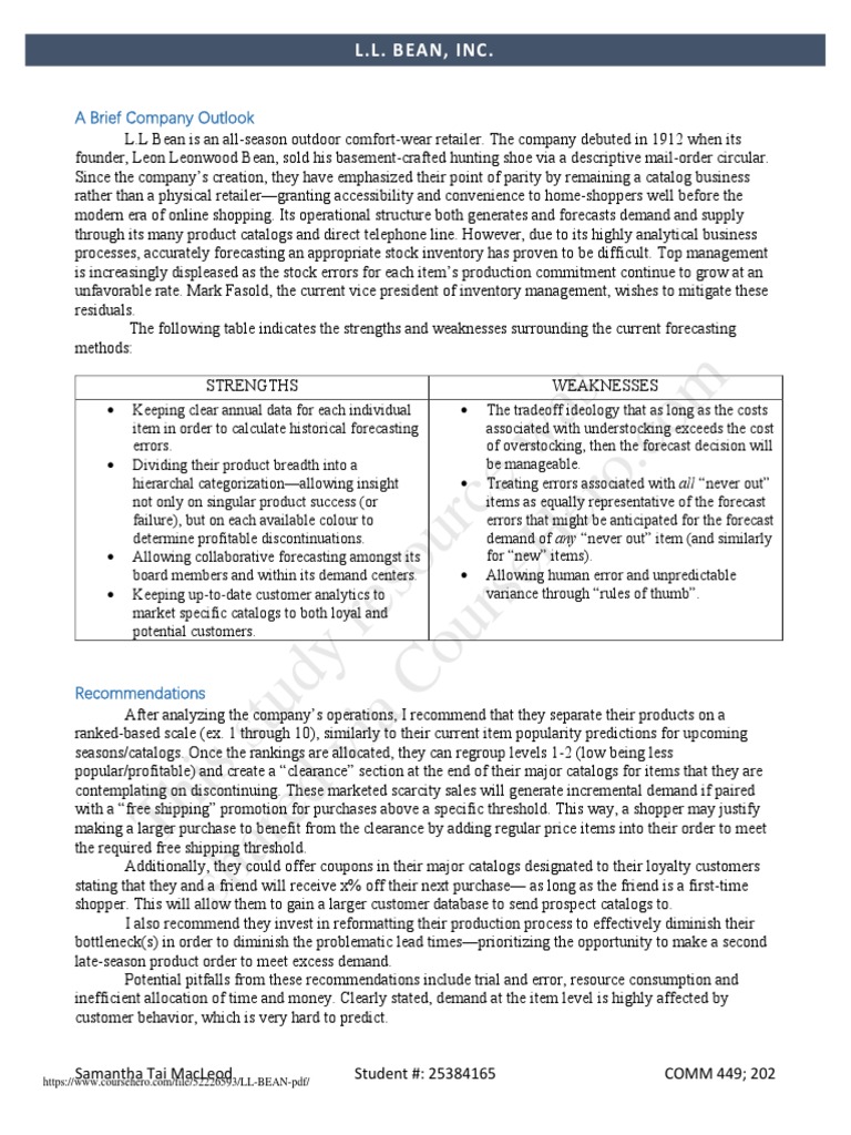 LL BEAN Supply Chain Management | PDF | Forecasting | Supply Chain ...