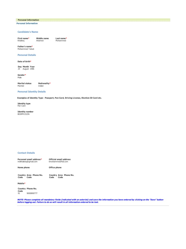 Personal and Professional Profile | PDF | Identity Document ...