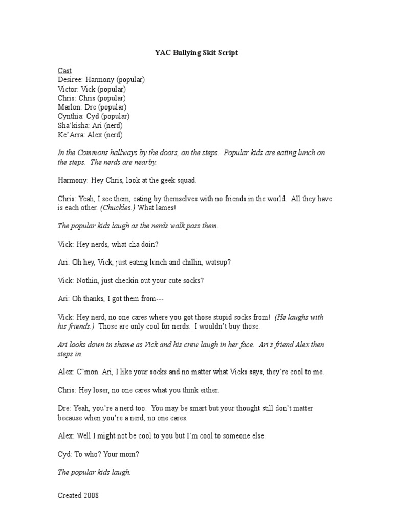 YAC Bullying Skit Script 456195 7 | PDF