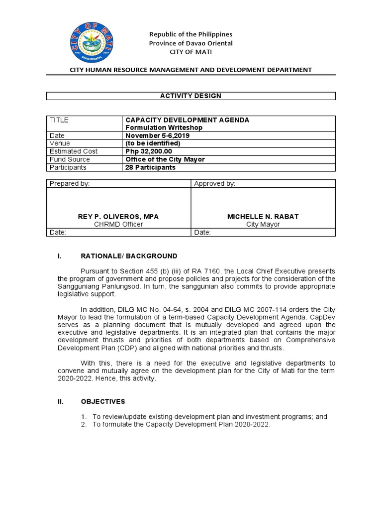 CAPDEV Activity Design | PDF | Economies | Foods