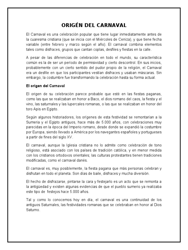 Origén Del Carnaval | PDF | Carnaval | Prestado