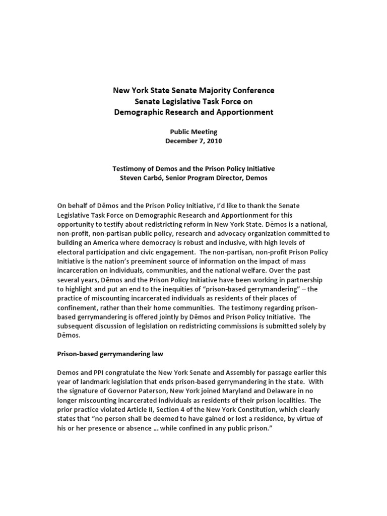 Testimony of Demos and The Prison Policy Initiative Steven Carbó ...
