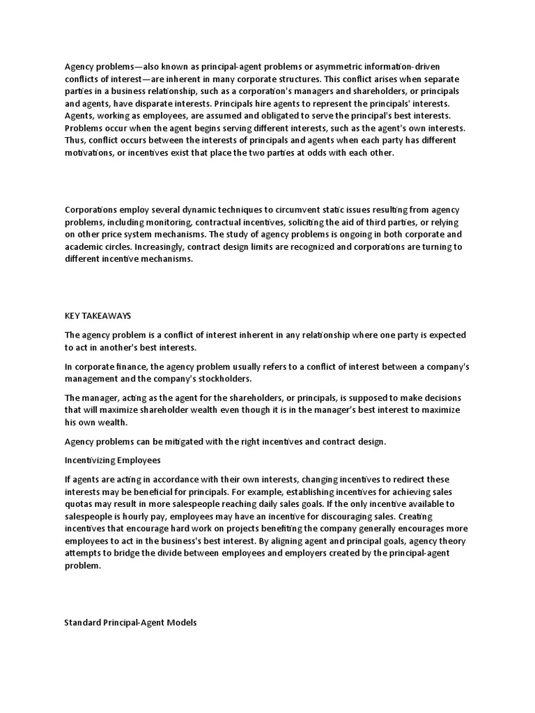 Agency Problems | PDF | Microeconomics | Economics