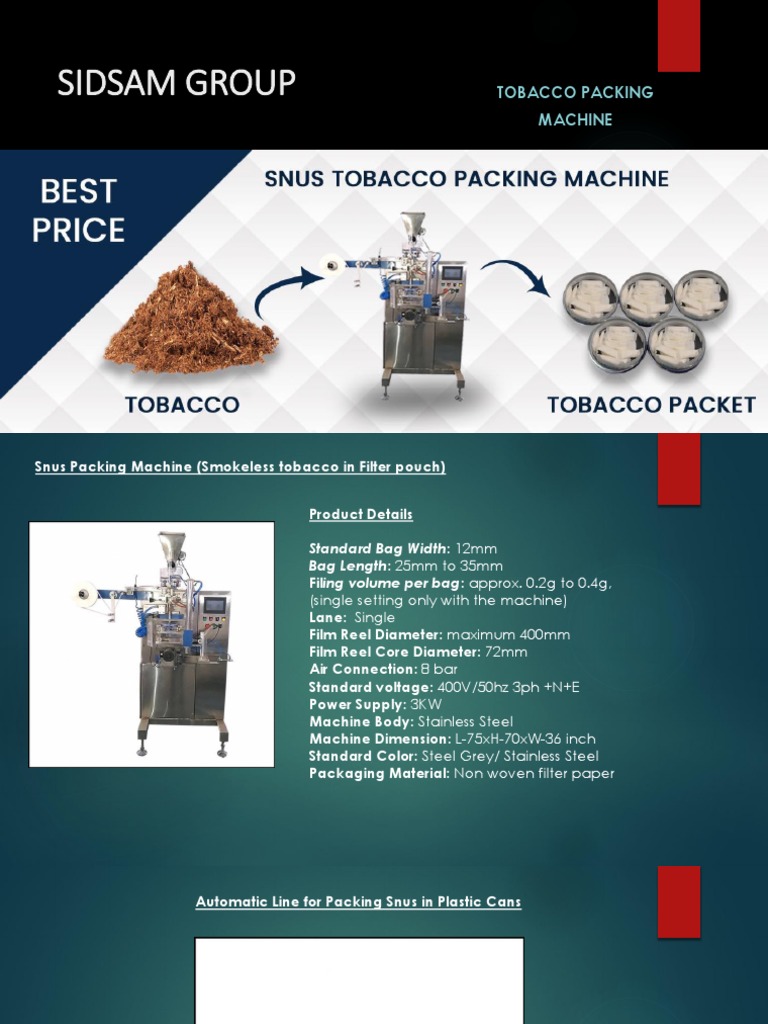 Snus Packing Machine - Tobacco Packing Machine - Sidsam Group | PDF ...