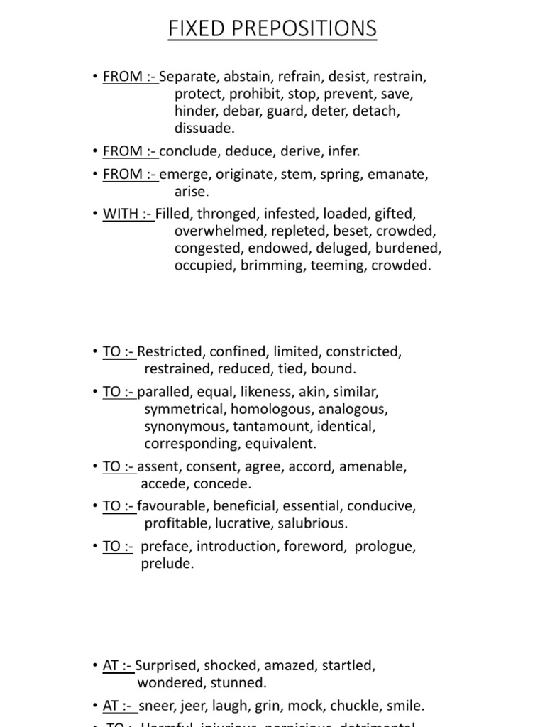 Fixedprepositions | PDF | Language Arts & Discipline