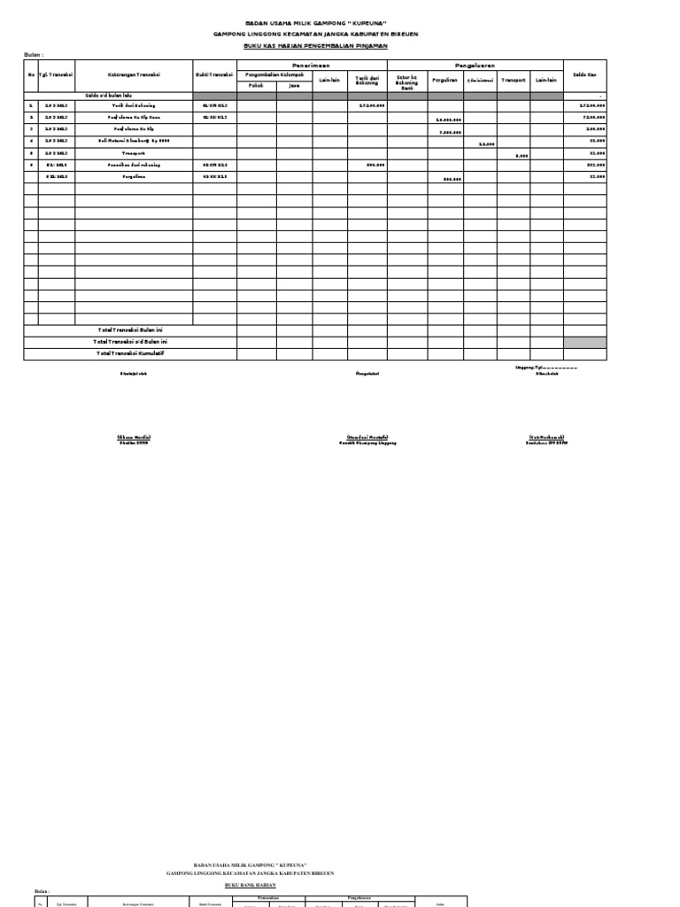 Buku Kas Harian Dan Bank KLP SPP | PDF