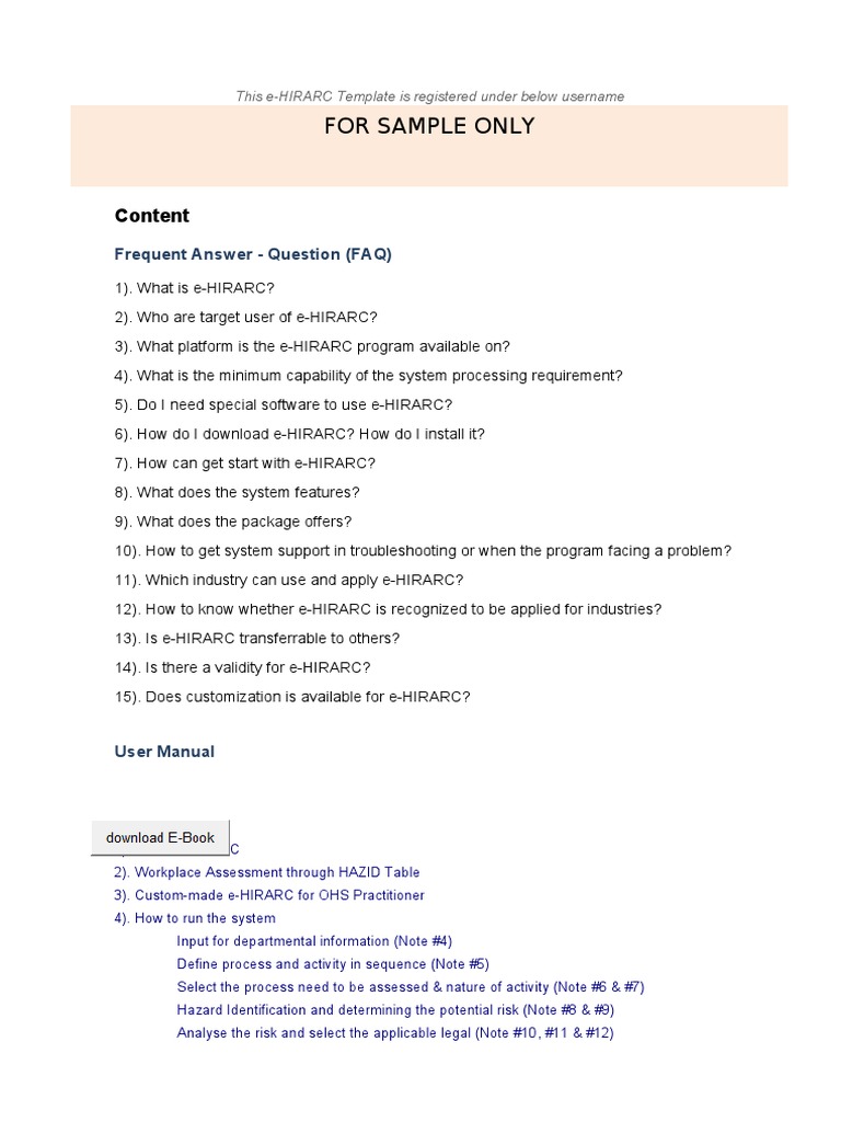 e-HIRARC User Guide and Template | PDF | Hazards | Risk Assessment
