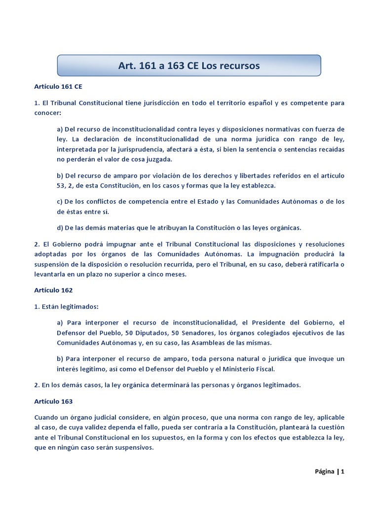 Art. 161 A 163 CE Los Recursos | PDF | Principios éticos | Ley ...