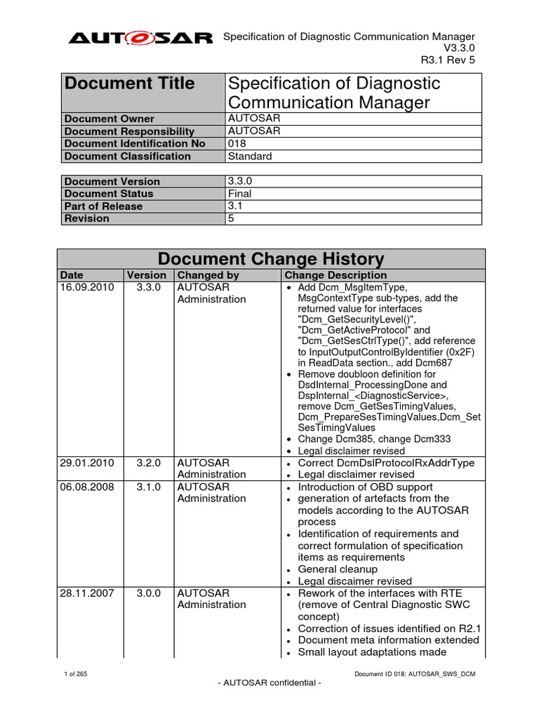 Autosar SWS DCM | PDF | Specification (Technical Standard) | Osi Model