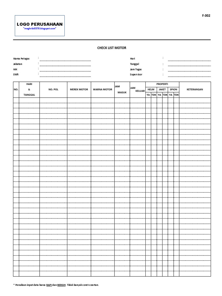 002-Form Check List Motor | PDF