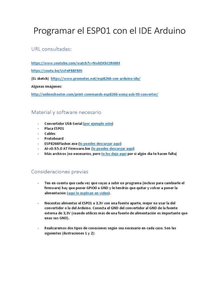 Preparar ESP01 para IDE Arduino PDF | PDF | Arduino | Informática