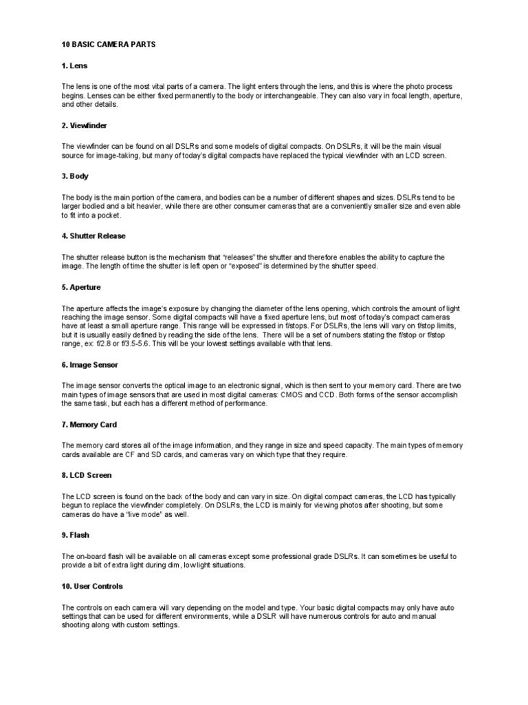 10 Basic Camera Parts Pdf Digital Single Lens Reflex Camera Camera