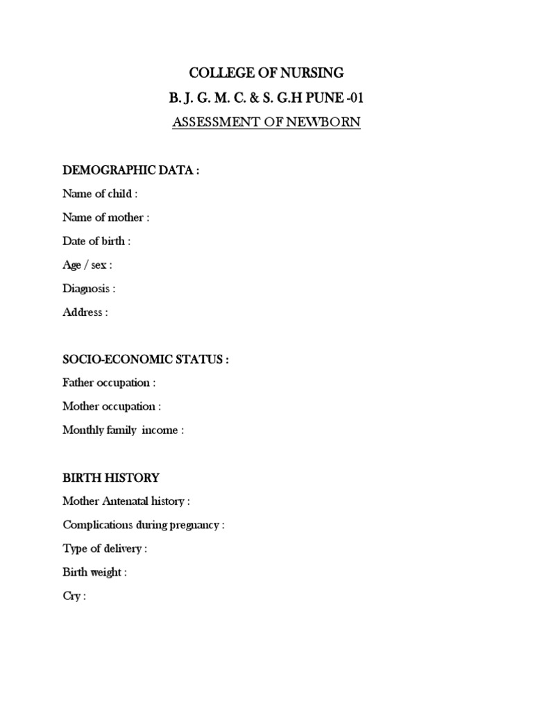 Newborn Assessment Format PDF | PDF