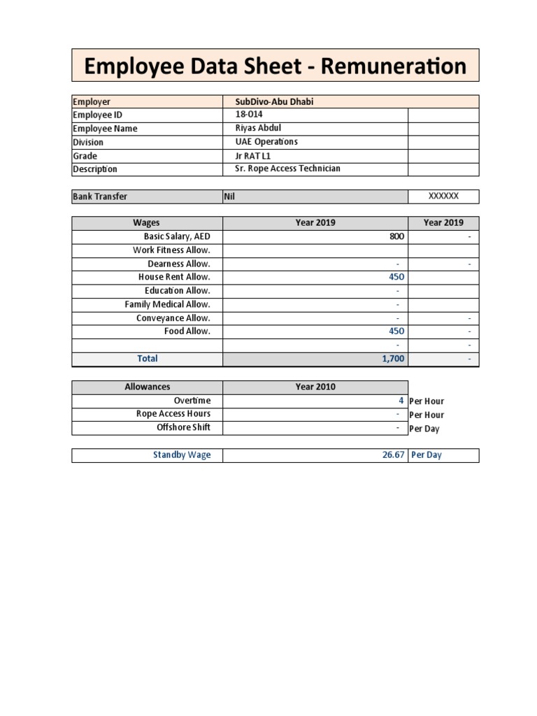 Employee Remuneration Sheet | PDF | Overtime | Salary