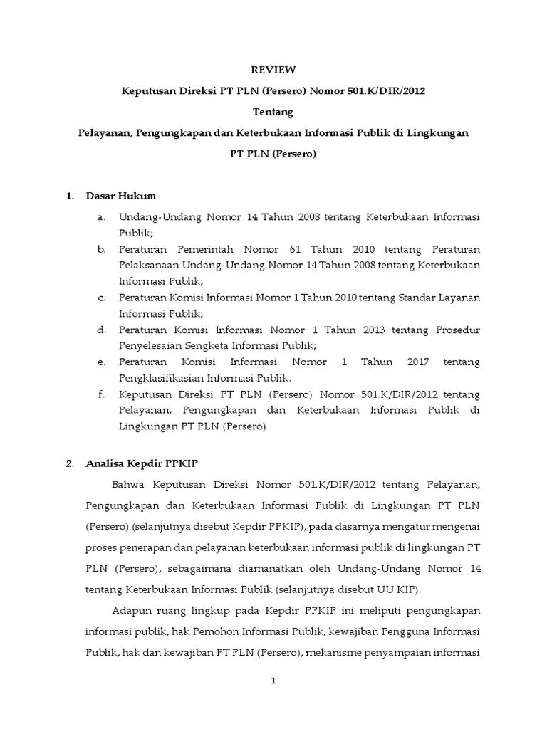 Review Kepdir PLN | PDF