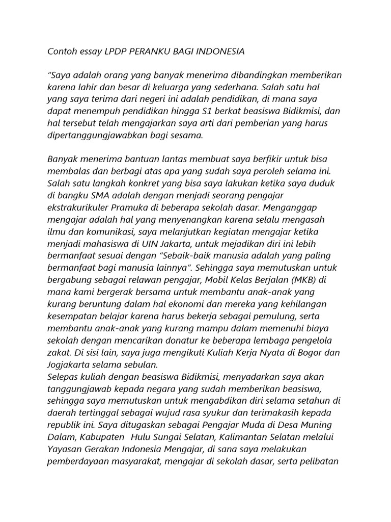 Contoh Essay LPDP PERANKU BAGI INDONESIA | PDF