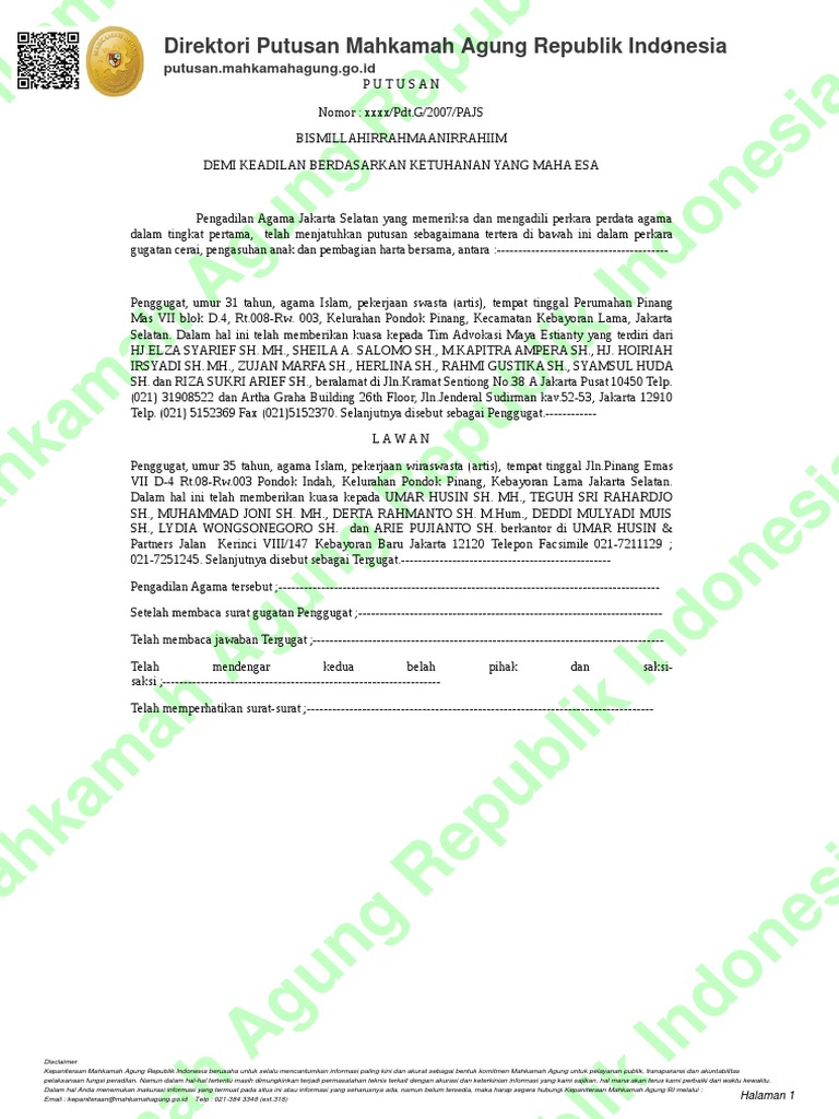 Putusan Perceraian Maia Dan Dhani | PDF