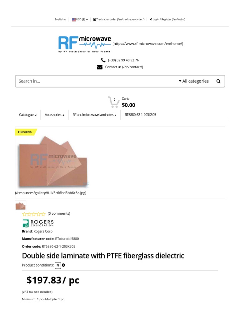 RT - Duroid 5880 Rogers Corp - Double Side Laminate With PTFE ...