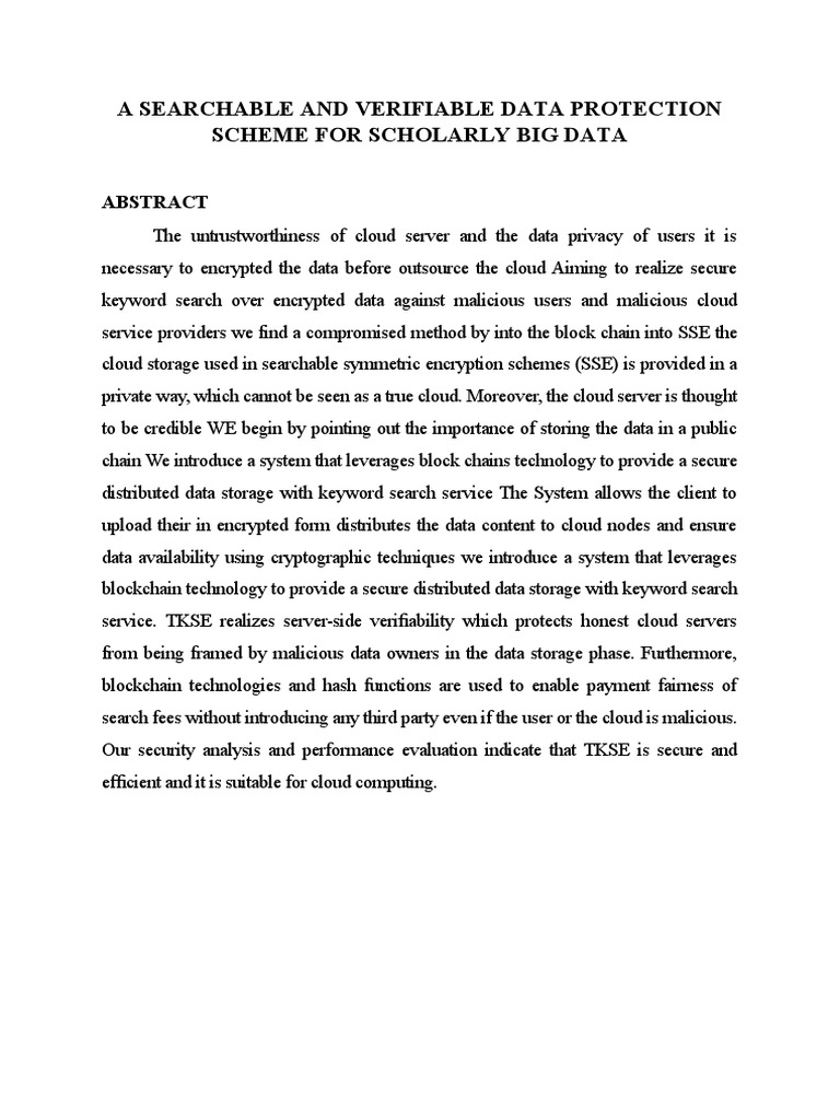 A Searchable and Verifiable Data Protection Scheme For Scholarly Big Data | PDF | Cloud ...