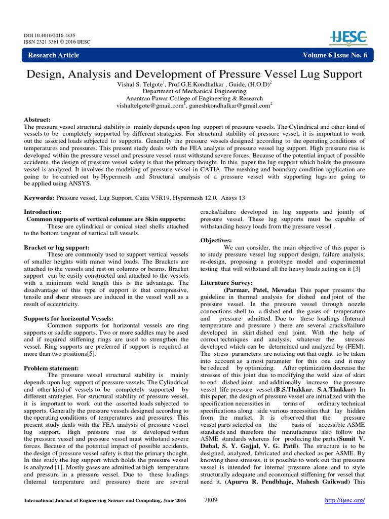 .Design, Analysis and Development of Pressure Vessel Lug Support | PDF ...