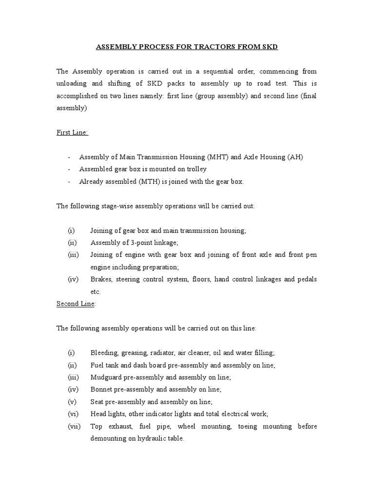 Assembly Process For Tractors From SKD | PDF | Tractor | Plough