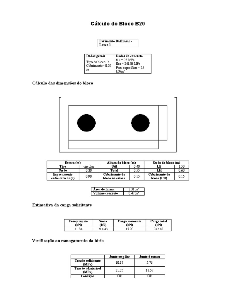 Cálculo Estrutural Bloco B20 e Estacas | PDF | Estresse (Mecânica ...