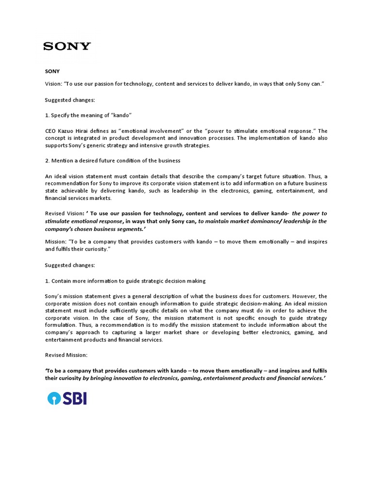 Vision Mission Analysis | PDF | Sony | Customer Satisfaction