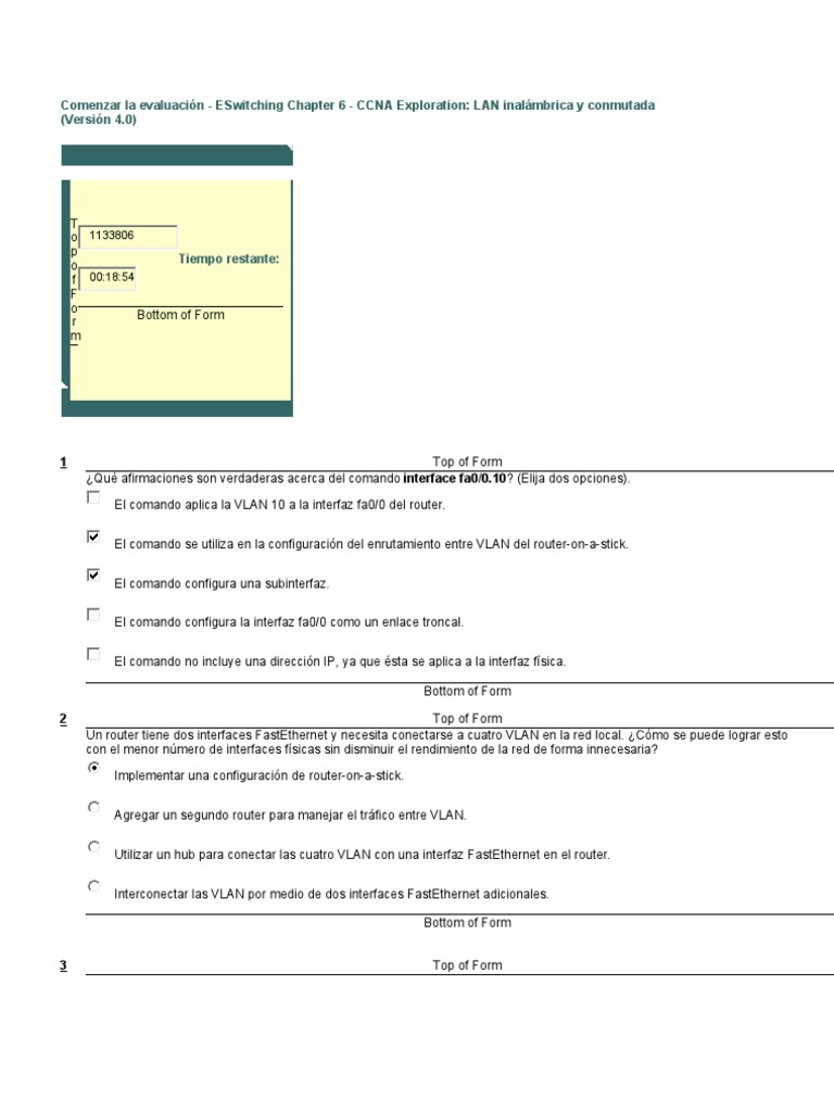 Evaluacion Unidad 6 - Ccna3 | PDF | Enrutador (Computación) | Conmutador de red