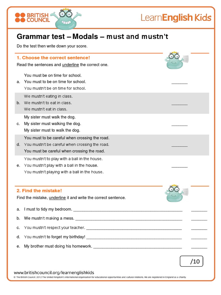 Grammar Practice Modals Must and Mustnt | PDF | Language Arts ...