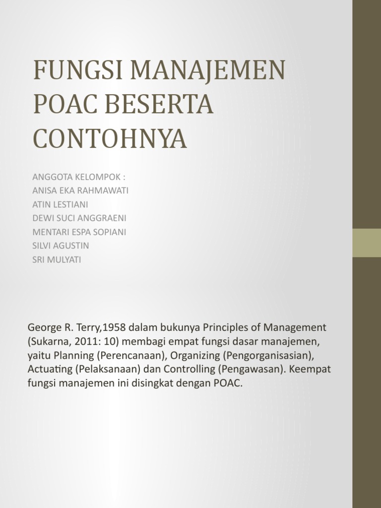 Fungsi Manajemen Poac Beserta Contohnya | PDF | Karier & Perkembangan ...