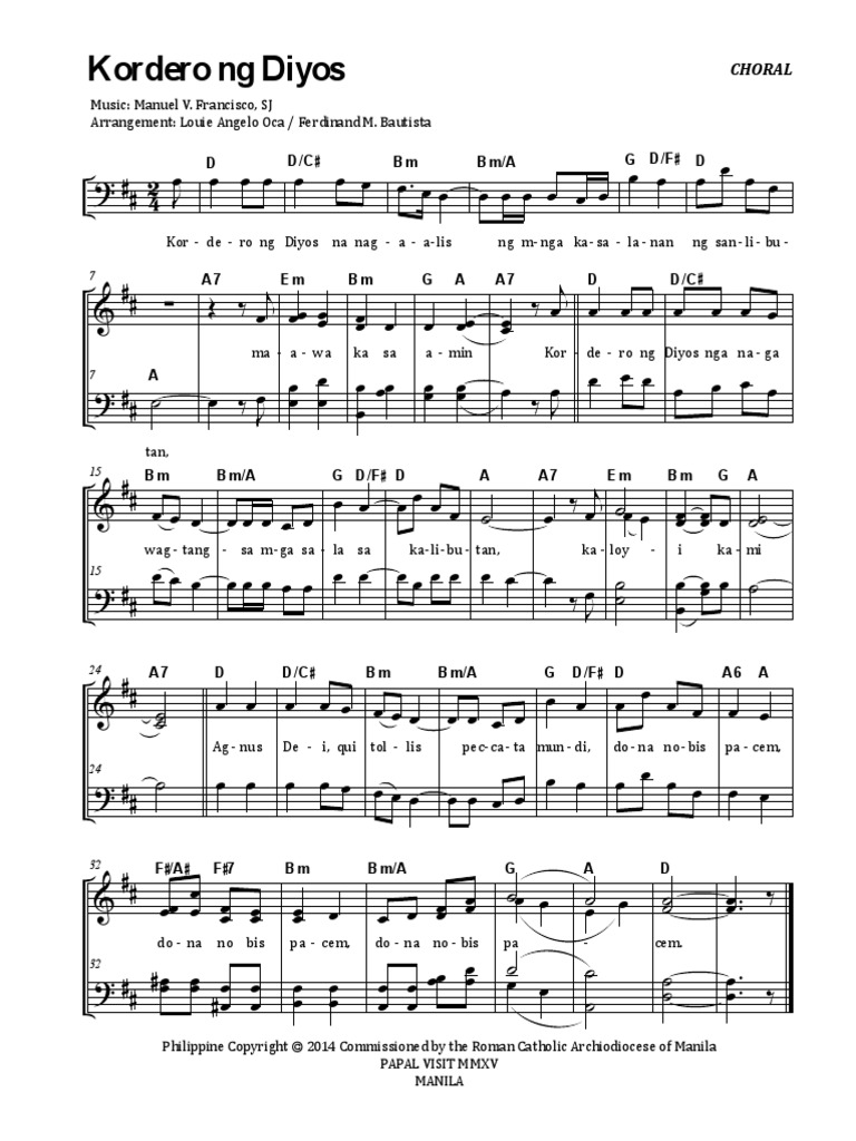 Kordero NG Diyos (Agnus Dei, 2015 Philippine Papal Visit Mass) | PDF
