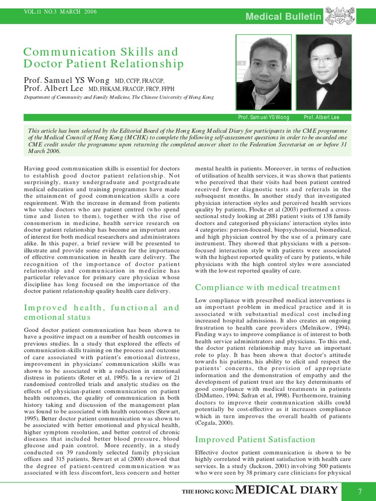 Communication and Doctor Patient Relationship PDF | PDF | Patient ...
