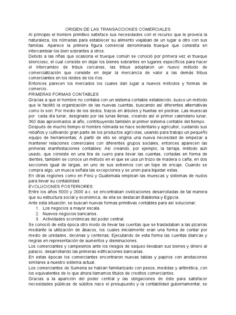 Historia del Comercio y Contabilidad | PDF | Permuta | Comercio