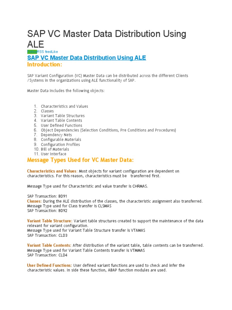 SAP VC Master Data Distribution Using ALE | PDF | Information ...